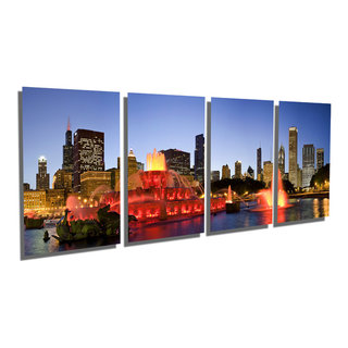 Chicago Buckingham Fountain, Red Metal Print, 4 Panel Split, HD ...