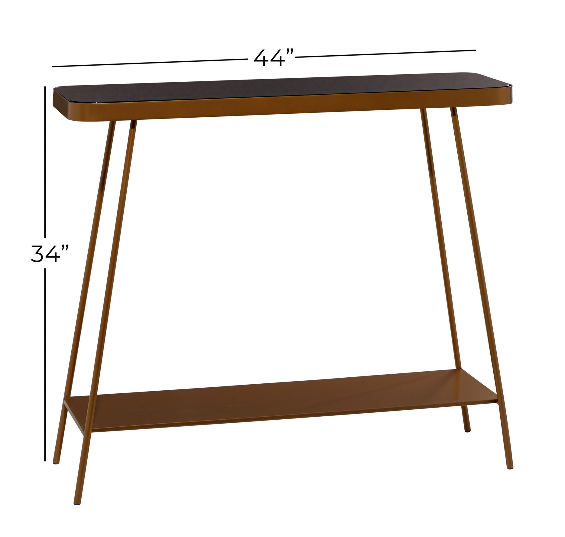 Modern Console Table, Angled Golden Frame With Lower Shelf & Black ...