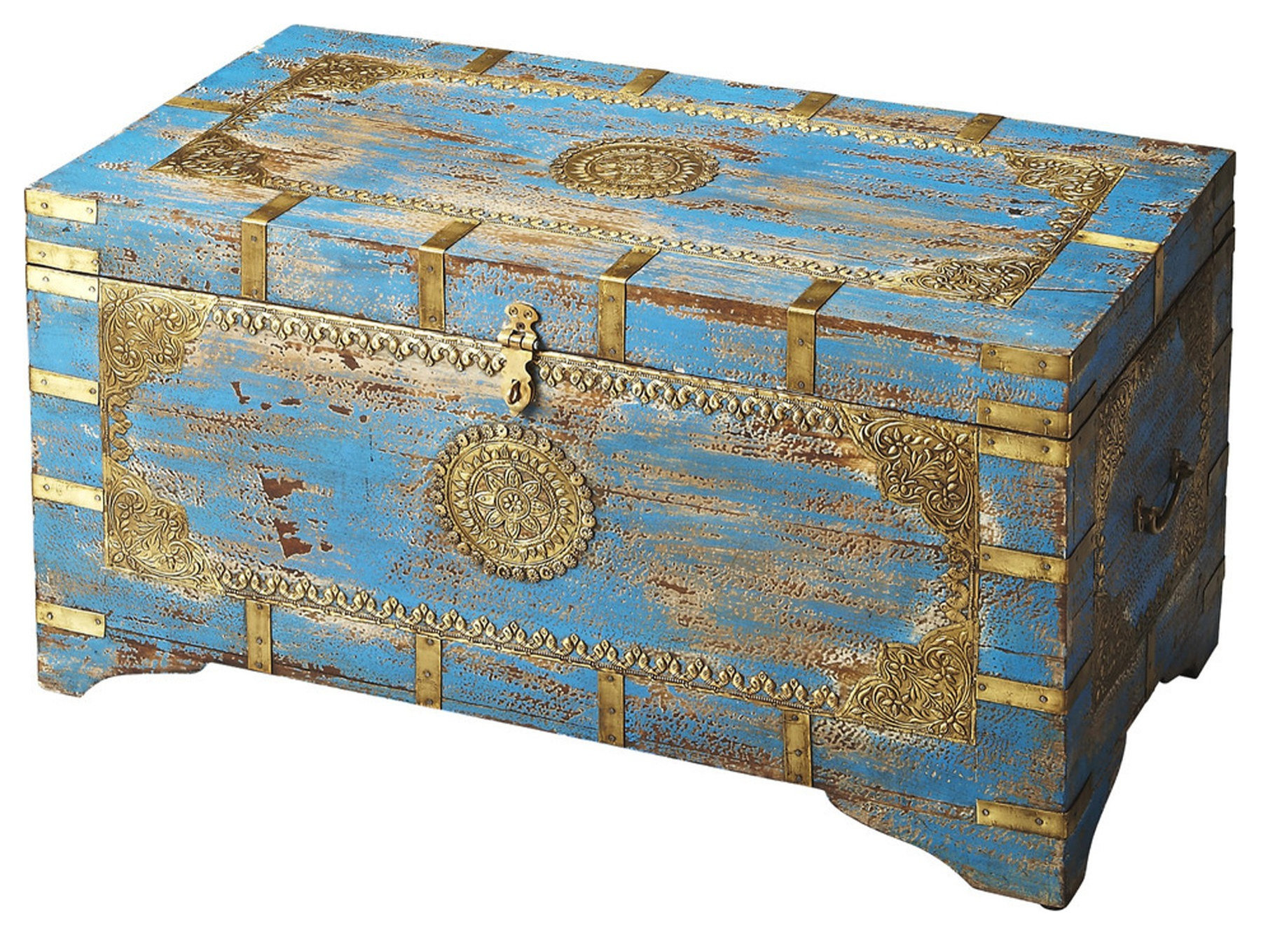 Traditional Hand Painted Brass Inlay Storage Trunk - Traditional ...