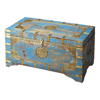 Traditional Hand Painted Brass Inlay Storage Trunk - Traditional ...