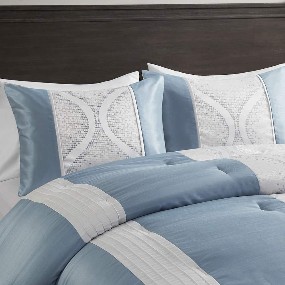 Lori 6 Piece Jacquard Comforter Set with Throw Pillows in Teal/Silver ...