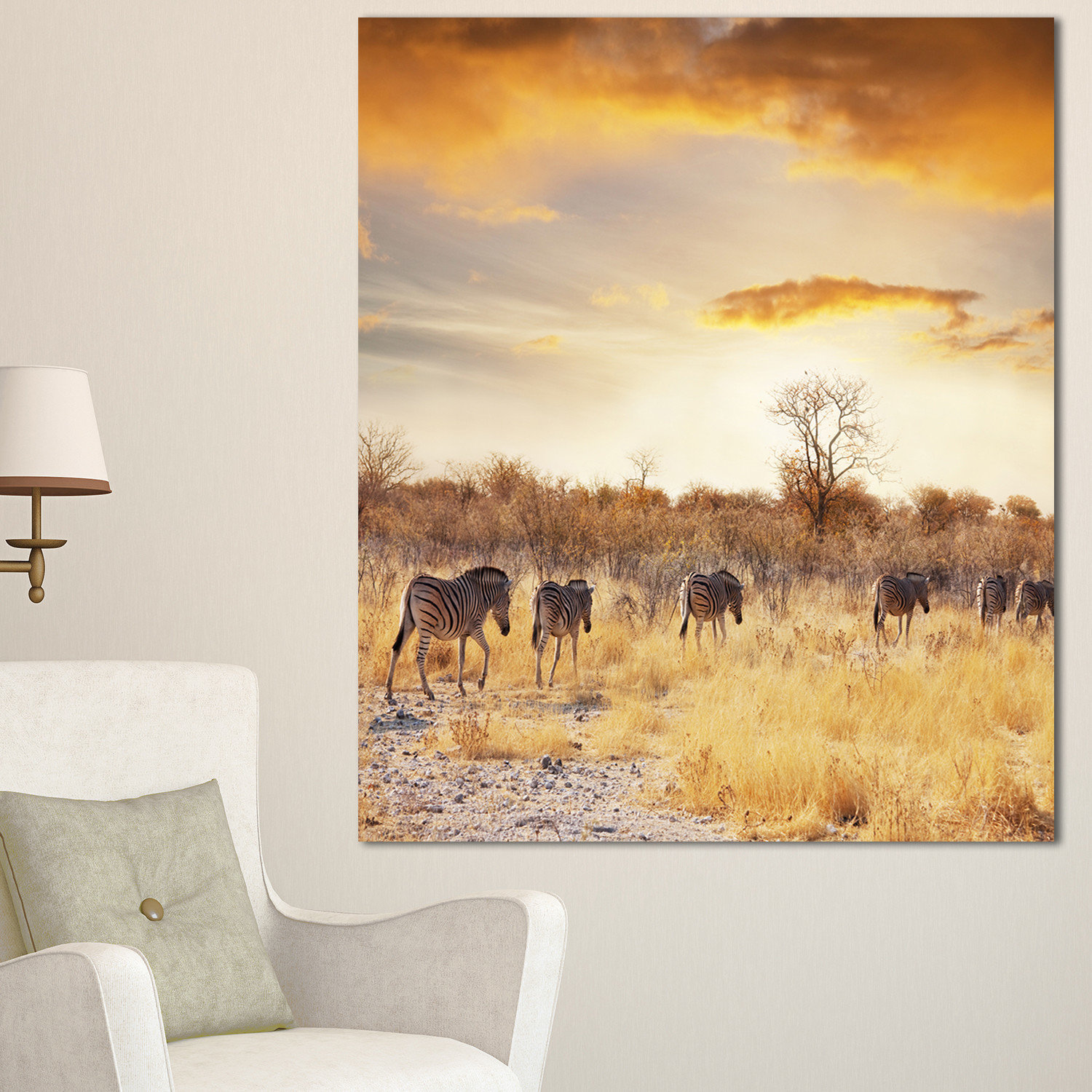 African Zebras Walking in Row, African Landscape Canvas Art Print, 30 ...