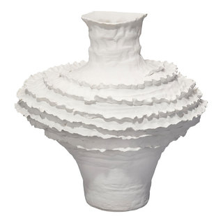 Ruffle Ceramic Decorative White Vase, 12.5W x 9.75D x 14.5H ...