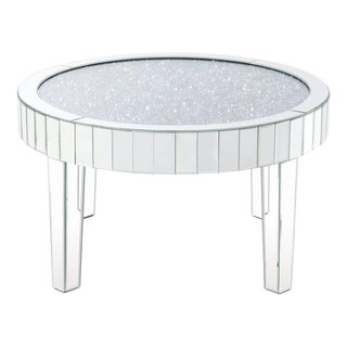 Elegant Silver Round Coffee Table with Mirrored Mosaic Edge and Faux ...