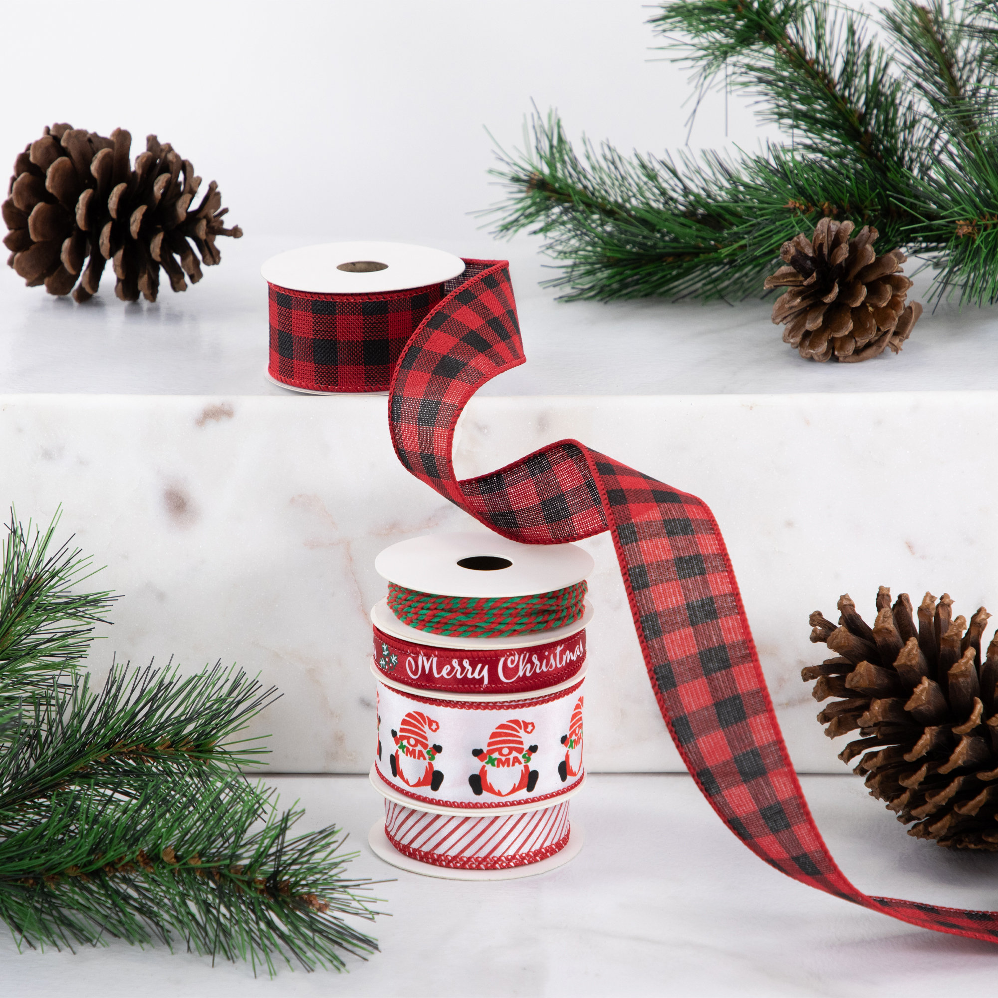 Set of 5 Santa Gnome Matching Themed Craft Christmas Ribbons 1.5" x 3 ...