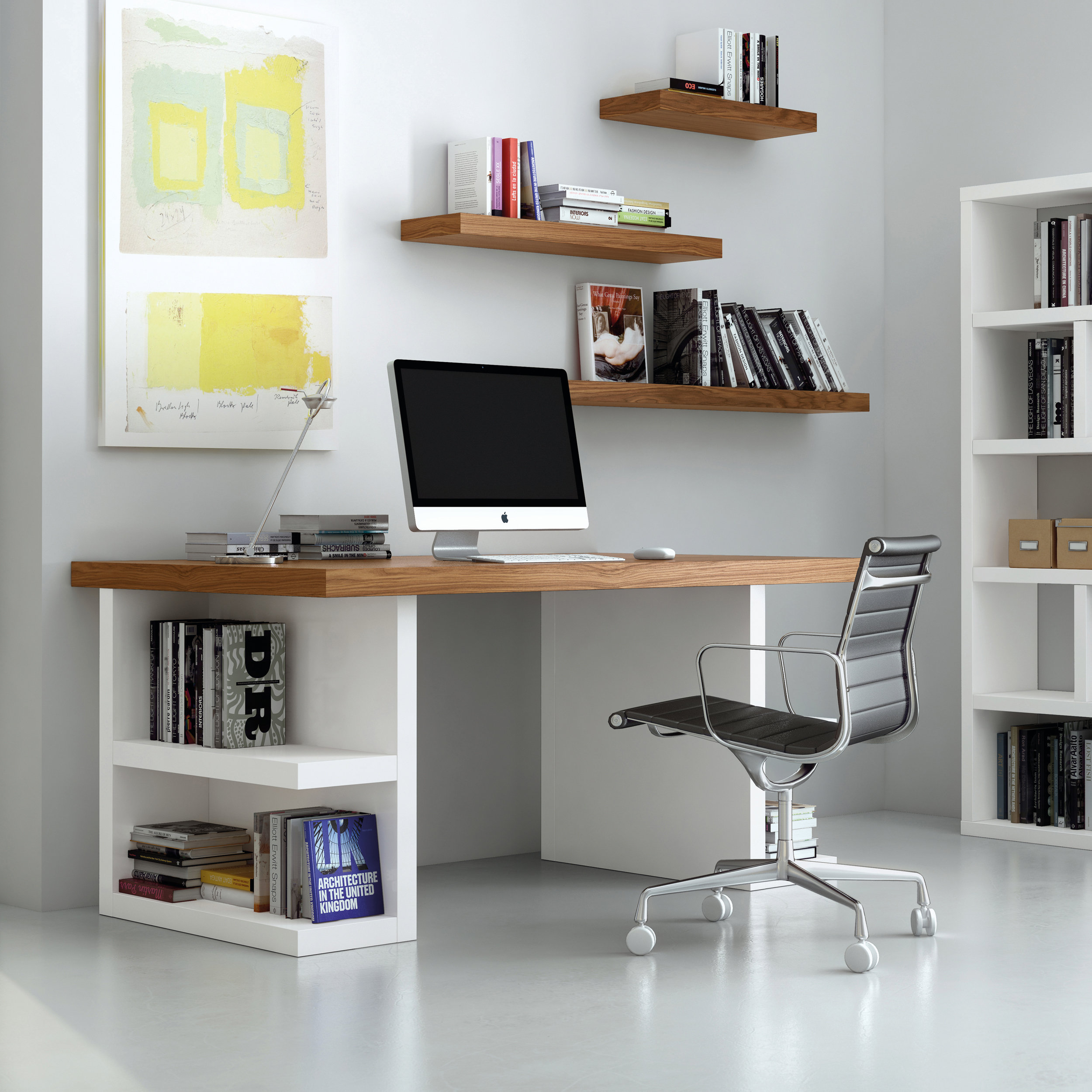 Tema Multi 63" Dining/Work Table Top With Pure White Storage Legs ...