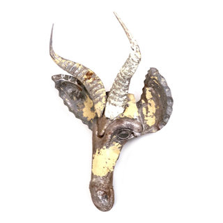 Recycled Springbok Metal Animal Wall Mask - Rustic - Metal Wall Art ...