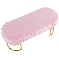 Demi Glam Pleated Bench, Gold Steel/Pink Velvet - Contemporary ...