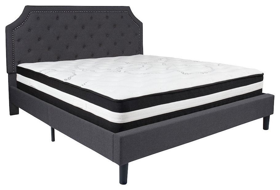 Flash Brighton King Tufted Platform Bed, D GY/Pocket Spring Mattress ...