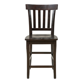 Wooden Slated Back Stool With Straight Front Feet, Set of 2, Dark Brown ...