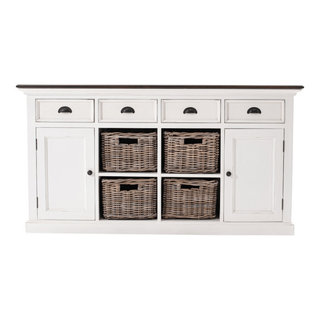 Modern Farmhouse Brown And White Buffet Server With Baskets - Farmhouse ...