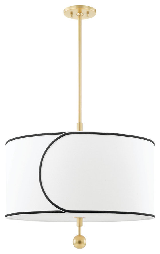 Zara 3-Light 24" Pendant, White With Black Trim Belgian Linen Shade ...