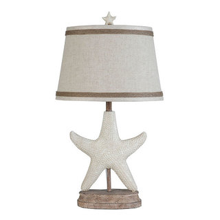 27" Polyresin Table Lamp with Linen Shade, Antique White & Wood Look ...