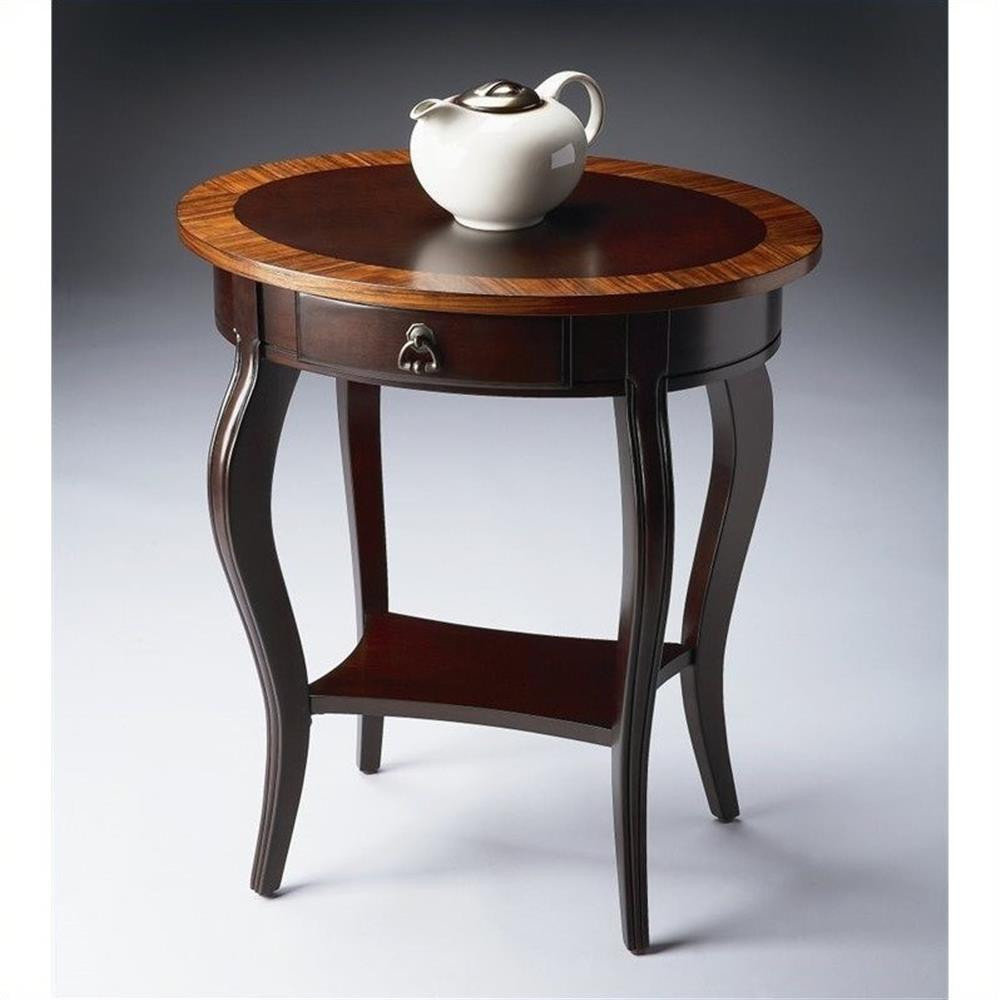 Home Square Traditional Oval Accent Table in Cherry Nouveau - Set of 2 ...