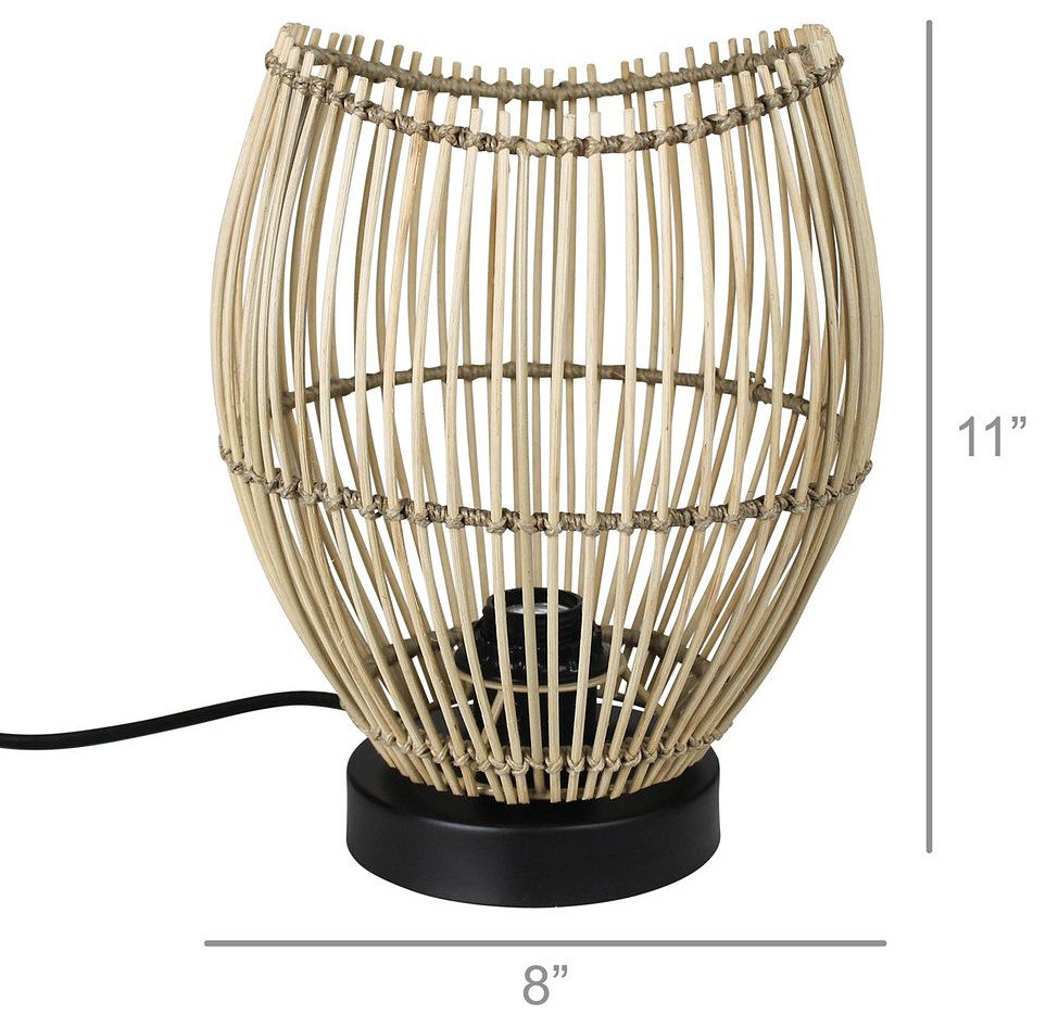 Classic Casual Industrial Rattan Round Table Lamp 8 x 11 Boho Cage ...