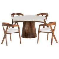 Modrest Nancy Mid-Century Modern White Marble + Walnut Round Dining ...