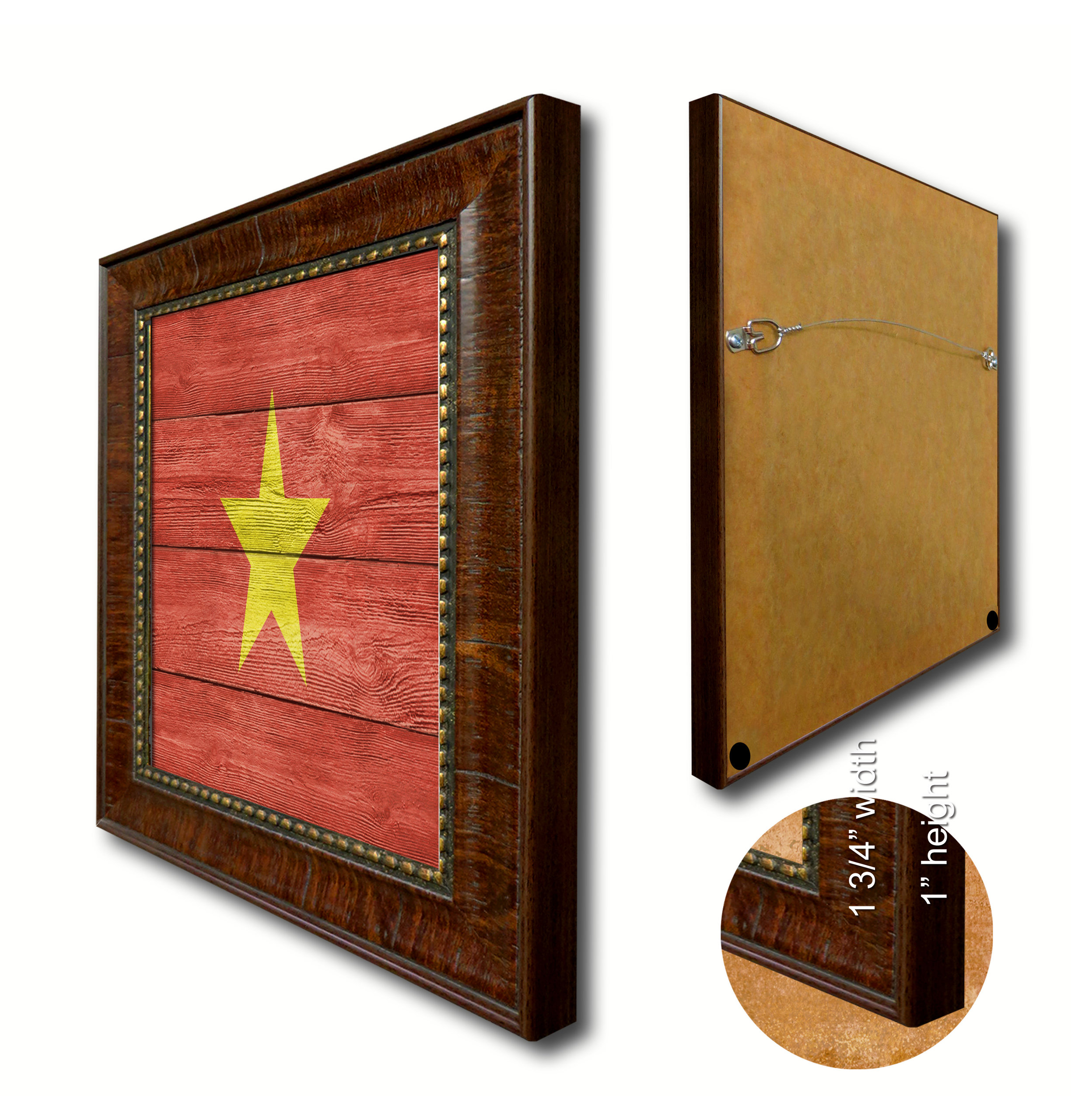 Vietnam Country Textured Flag Print With Brown Gold Frame, 23" X 33 ...