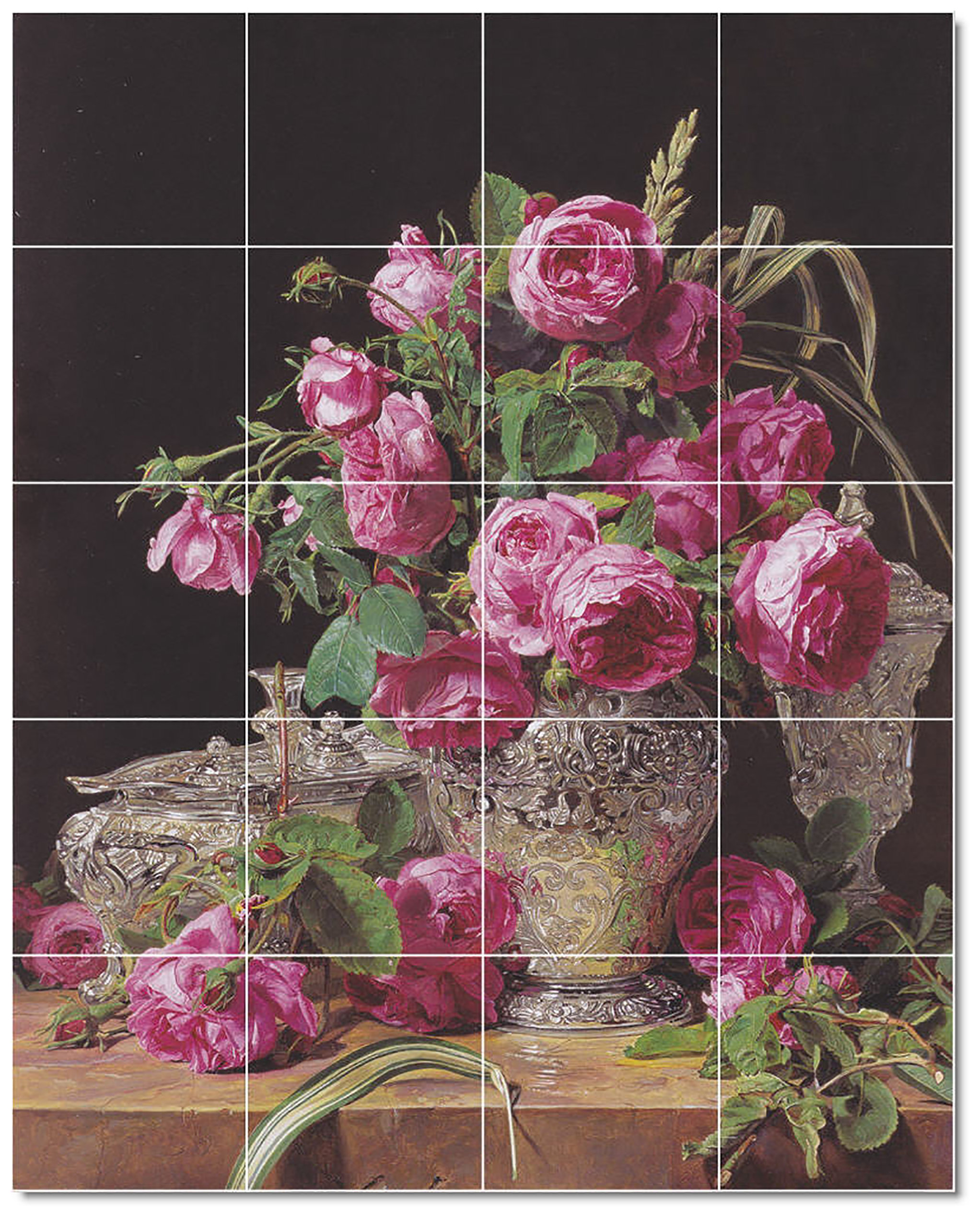 Georg Waldmuller Ferdinand Flowers Painting Ceramic Tile Mural #57, 48 ...