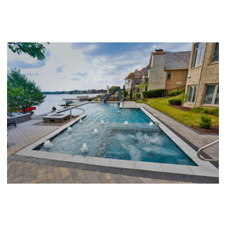 Plainfield, IL Geometric Swimming Pool with Interior Hot Tub ...