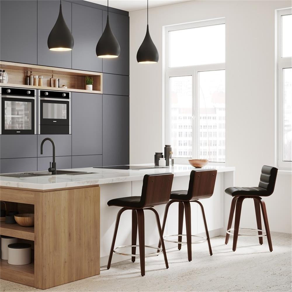 Roland Mid Century Modern Counter Height Stool in Black Faux Leather ...