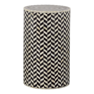 Black and White Round Accent Table With Bone Inlay Details ...