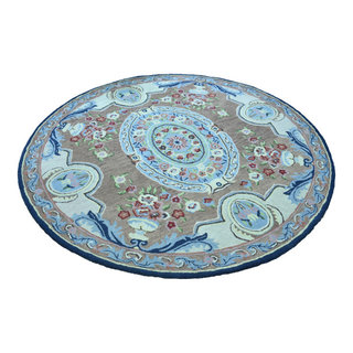 Hand Tufted Wool Area Rug Oriental Light Brown, [Round] 8'x8 ...