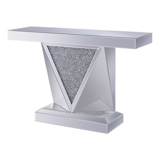 Unique Console Table, Faceted Mirrored Design With Triangular Faux Diamond Inlay - Contemporary ...