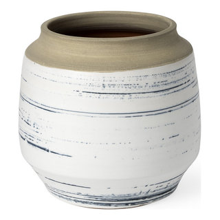 9" Blue White and Sand Coastal Ceramic Vase - Beach Style - Vases - by ...