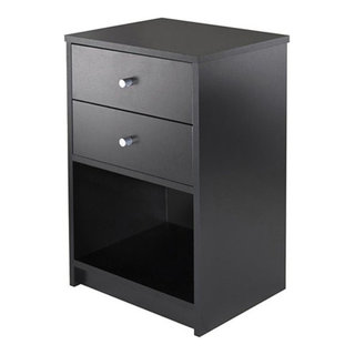 Pemberly Row Transitional Wood Accent Table with 2 Drawers in Black ...