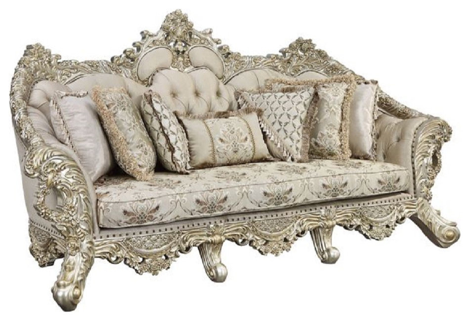 Acme Danae Sofa With 7 Pillows Fabric Champagne and Gold Finish ...