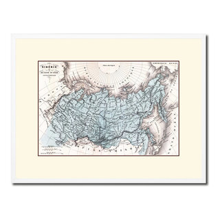 Siberia Russia Old Map Print On Canvas With Frame Art Collection 16" X ...