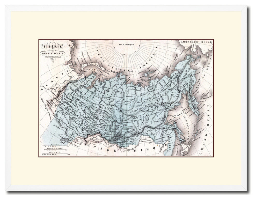 Siberia Russia Old Map Print On Canvas With Frame Art Collection 16" X ...