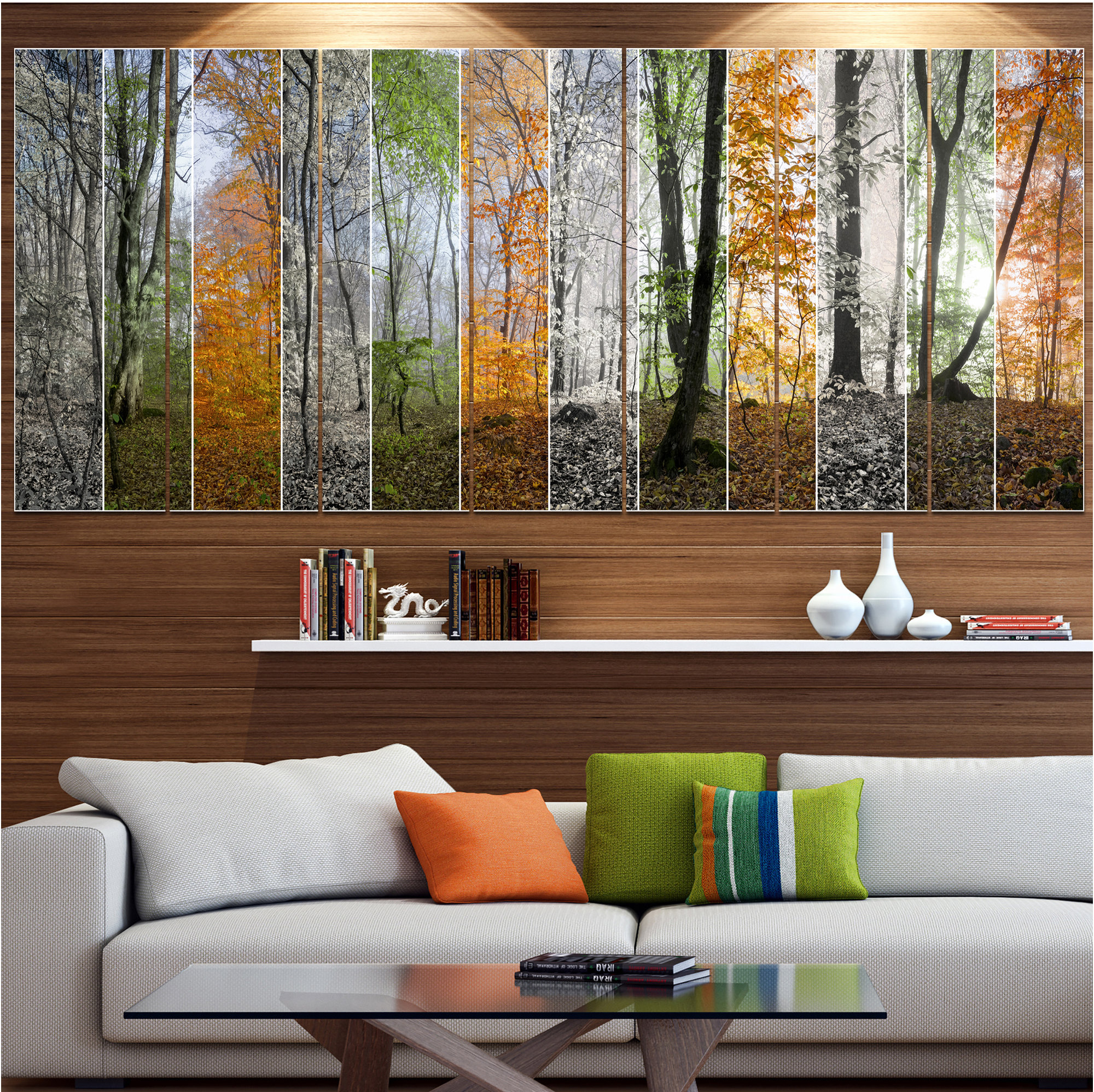 Wood Panorama Changing Seasons, Multipanel Landscape Canvas Art Print ...