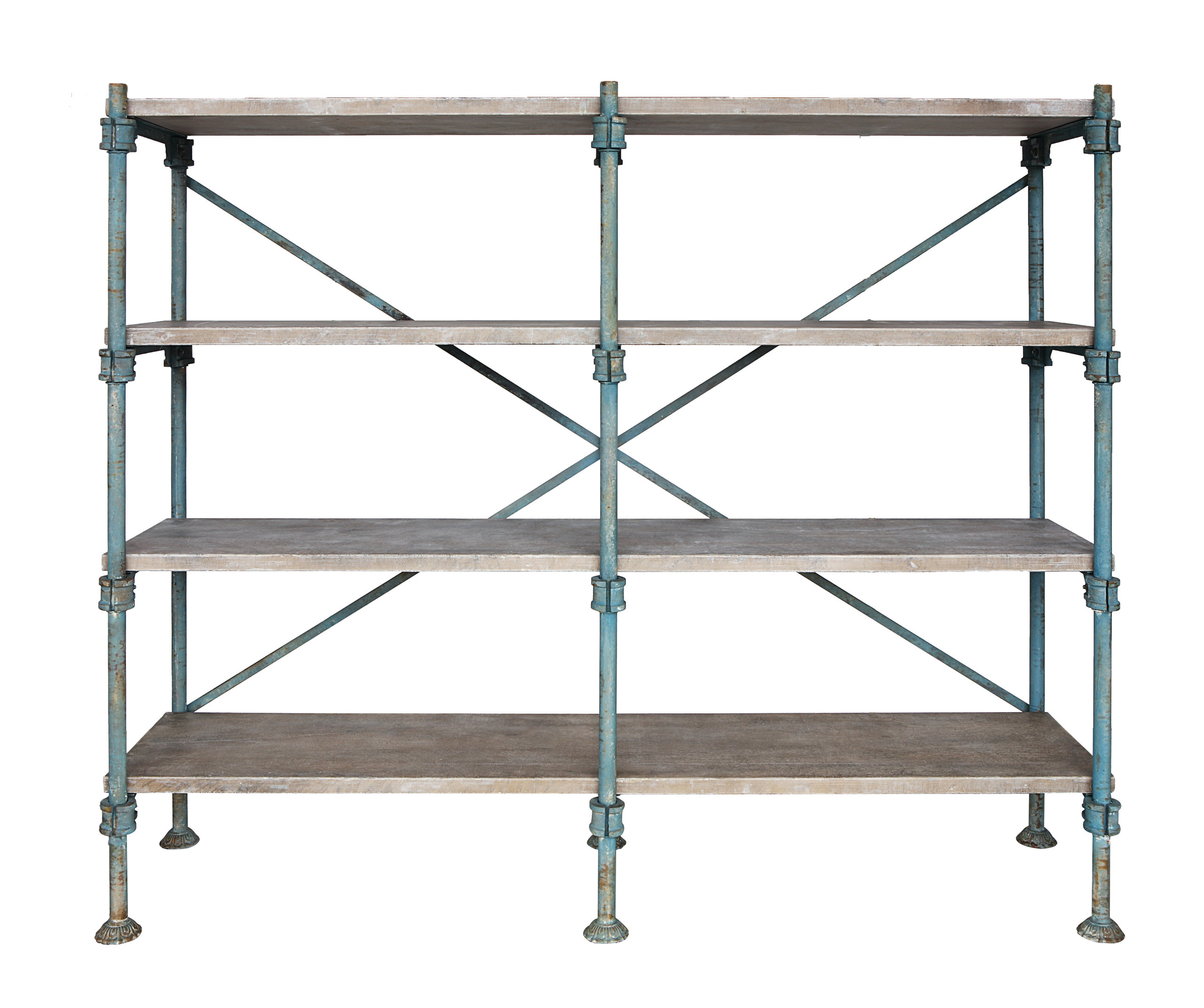 Wood and Metal 4-Tier Industrial Shelf, Blue - Farmhouse - Display And ...
