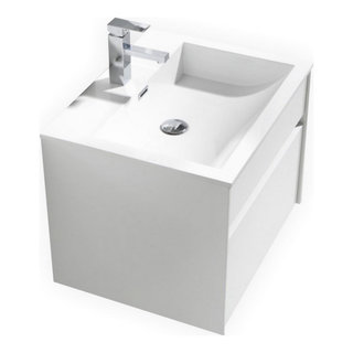 Fitto 24" High Gloss White Wall Mount Modern Bathroom Vanity, 18.09"H x ...