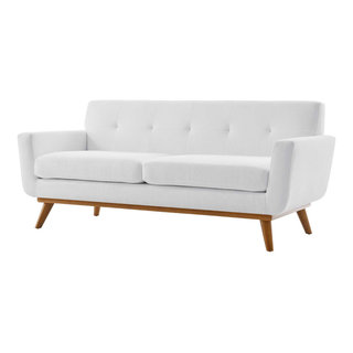 Loveseat Sofa, Fabric, White, Modern, Living Lounge Room Hotel Lobby ...