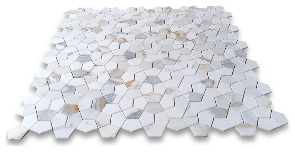Calacatta Gold Marble Pentagon Geometric Mosaic Tile Polished, 1 sheet ...