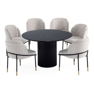 7-Piece Hathaway Modern 59.05 Solid Wood Round Dining Set, 6 Dining ...