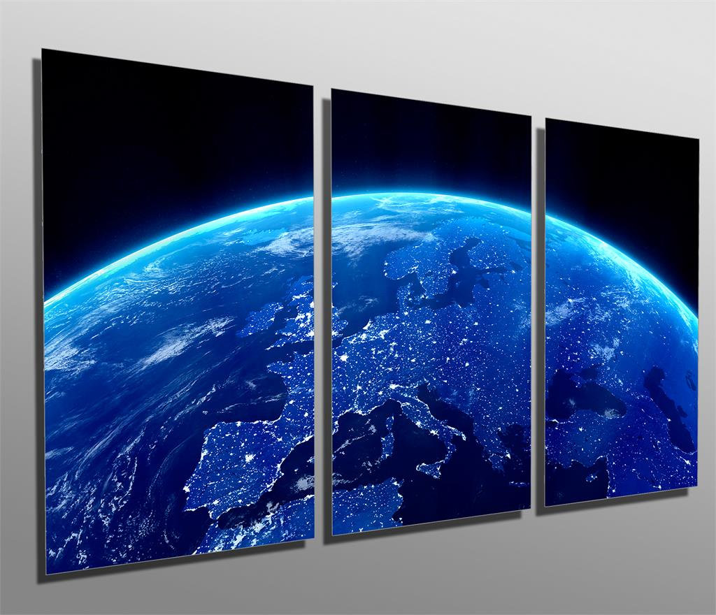 Blue Earth From Space, Metal Print Wall Art, 3 Panel Split, Triptych ...