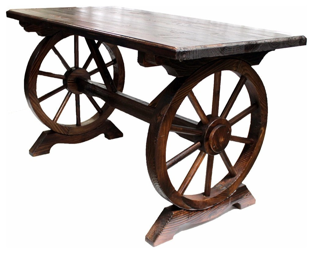 Wheeled Wooden Table,Brown - Farmhouse - Side Tables And End Tables ...
