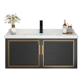 Black Floating Bathroom Vanity Set Drop-In Ceramic Sink with Cabinet ...