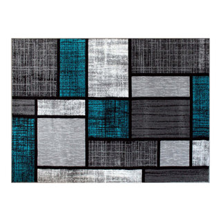 Clifton Collection Rectangle 5' x 7' Turquoise Color Bricked Area Rug ...