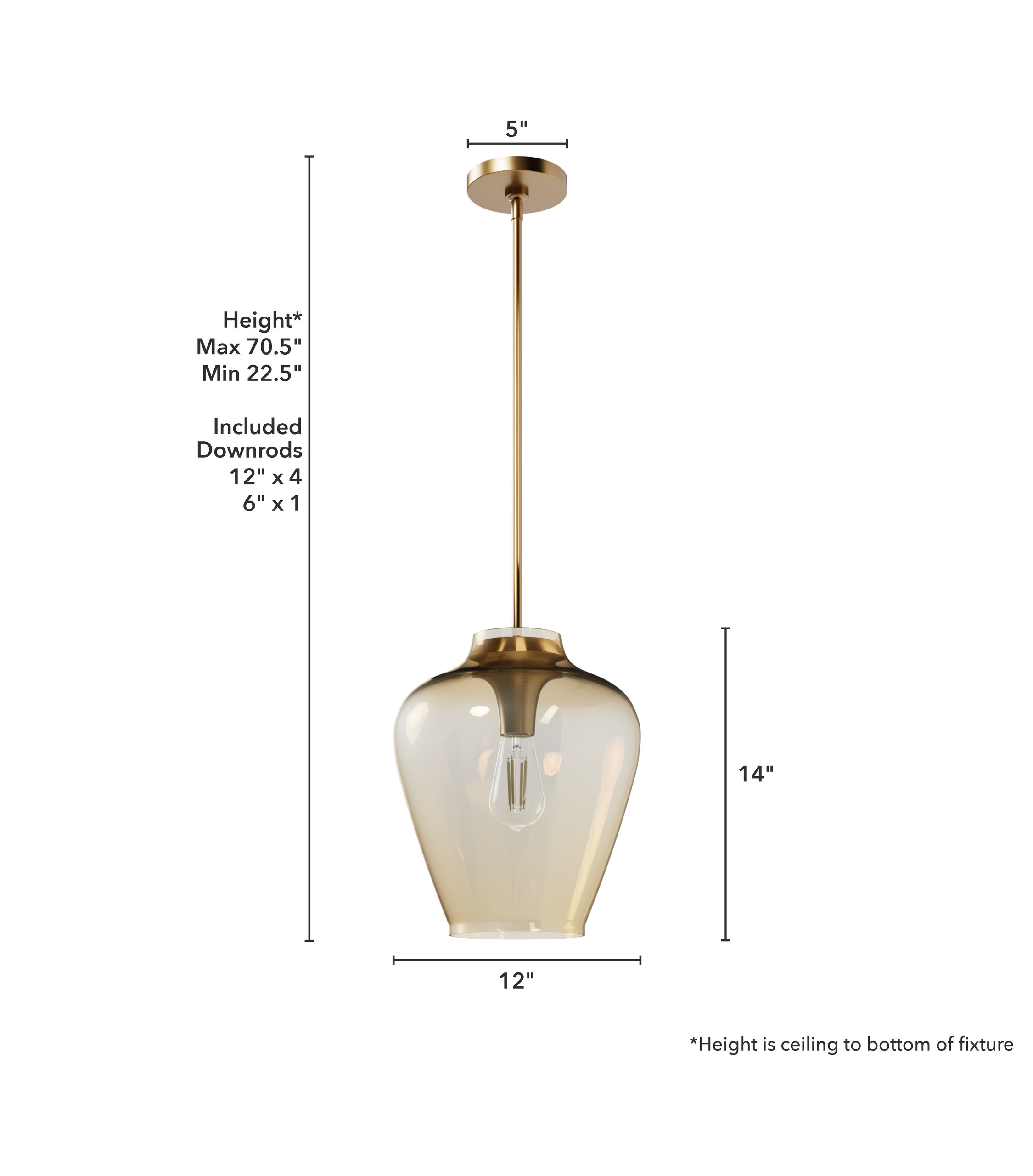 Hunter Vidria Alturas Gold Amber 1 Light Pendant Ceiling Light Fixture ...