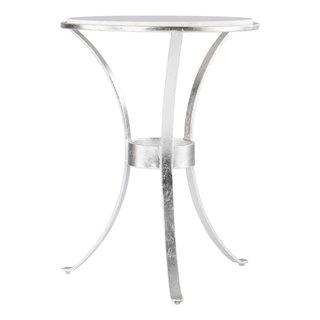 23" Silver And White Marble Curvy Leg Round End Table - Contemporary ...
