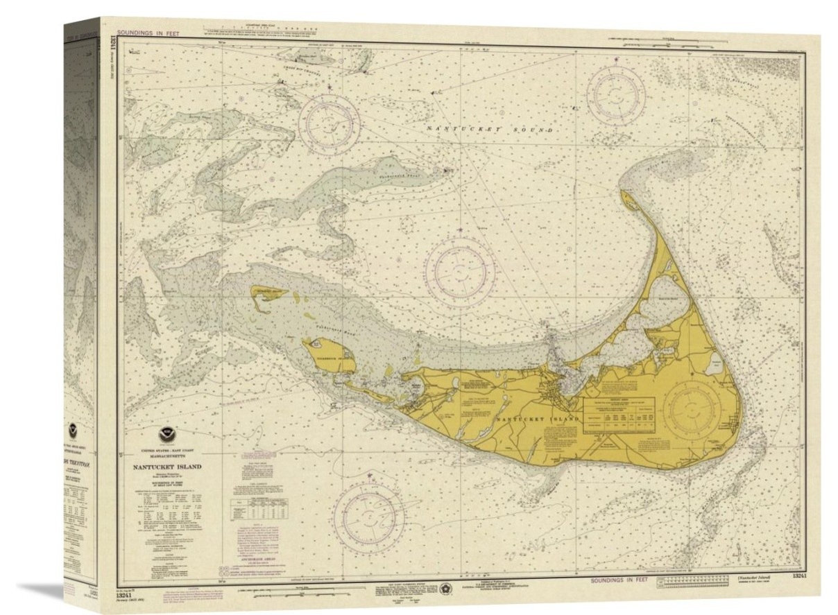 "Nautical Chart - Nantucket Island ca" Artwork, 16" x 12", 16" x 12.96 ...