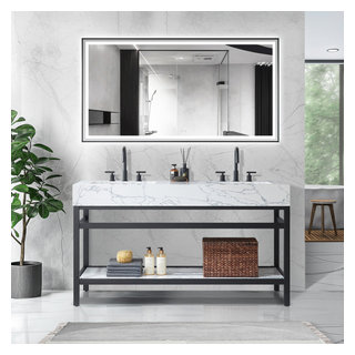 Ecija Bath Vanity, Metal Support with Stone Top, 60 in. Double Sink ...