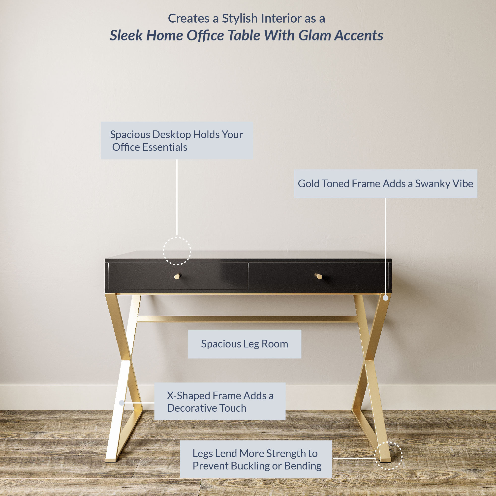 42" Home Office Writing Computer Desk, X-Shaped Legs - Contemporary ...