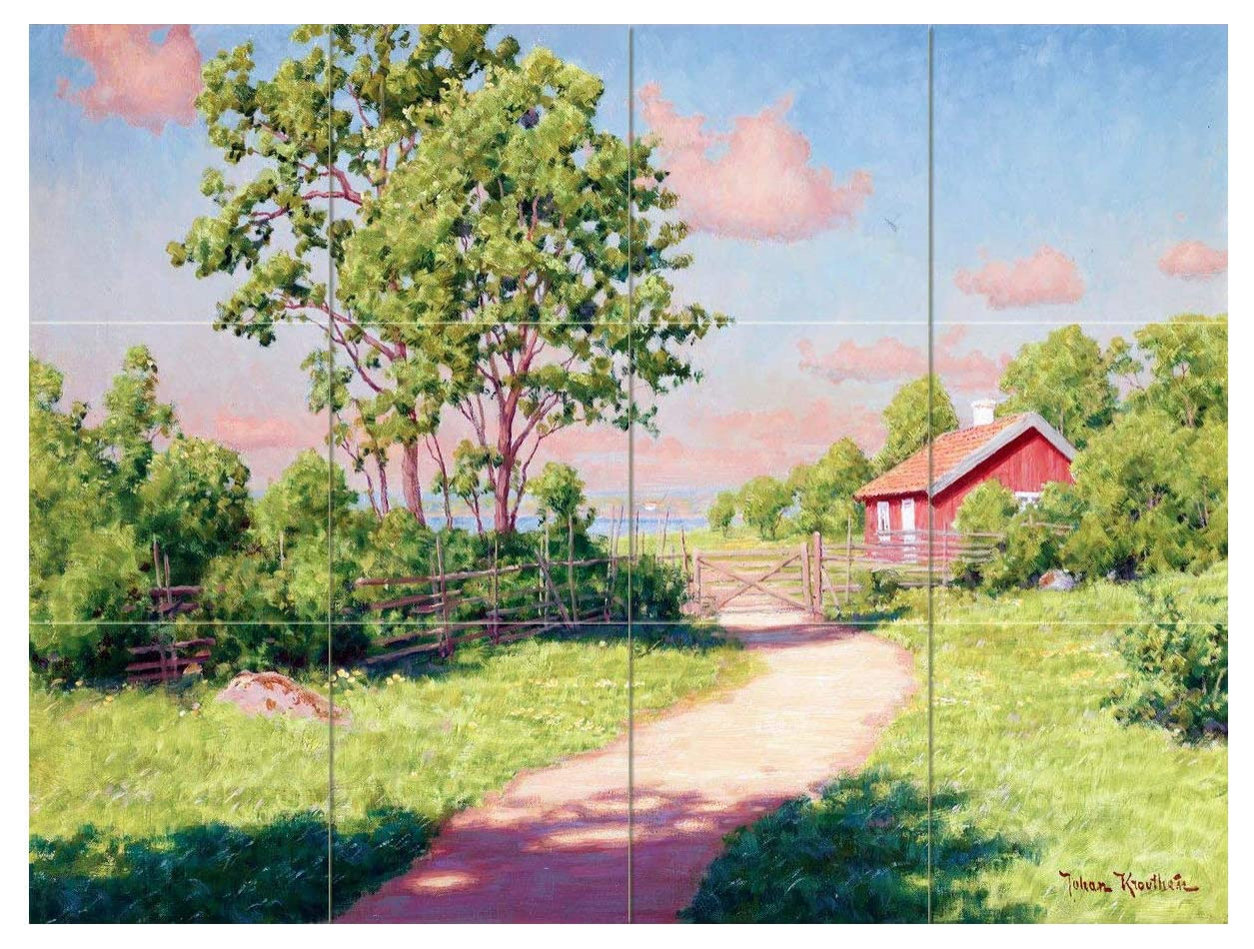 Tile Mural Landscape lush greenery village Backsplash, Four Inch Marble ...