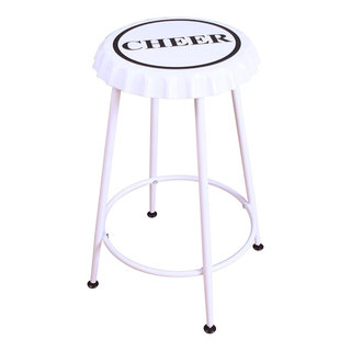 HomeRoots White Metal Cheer Bottle Cap Seat Set of 2 Counter Height ...