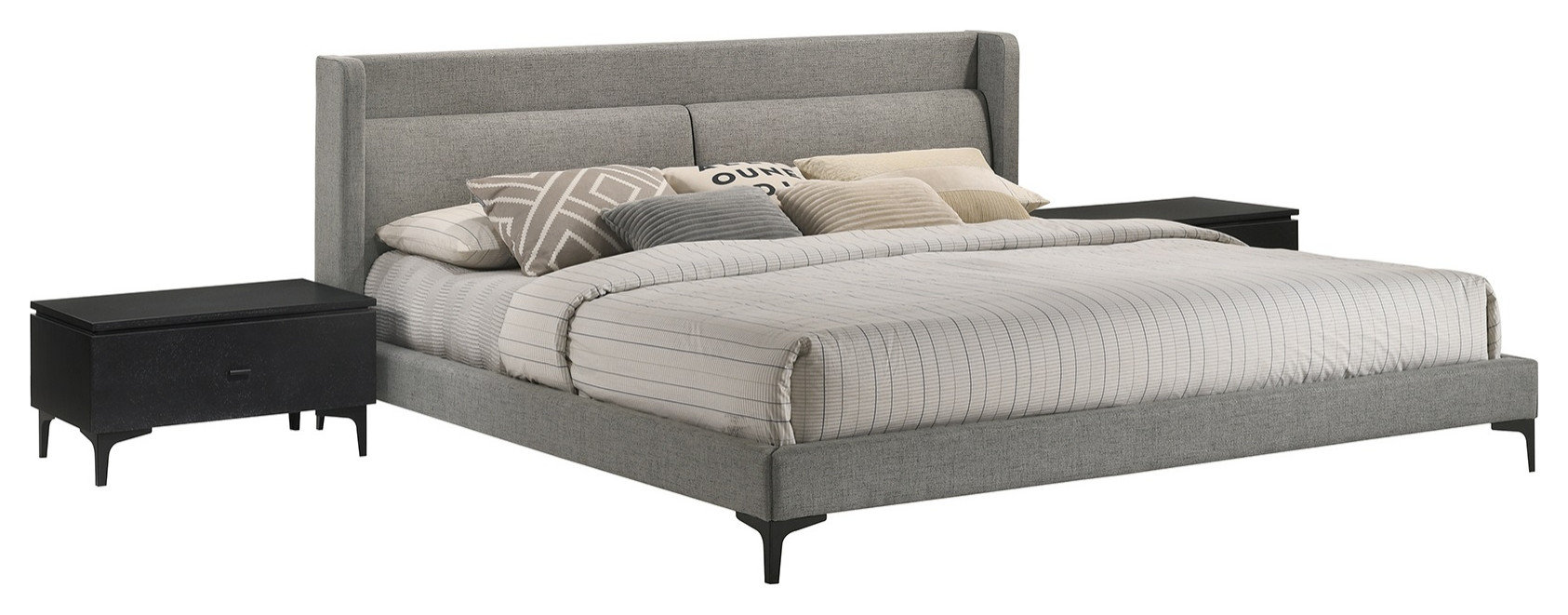 Legend 3-Piece Gray Fabric King Platform Bed and Nightstands Bedroom ...